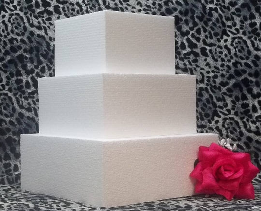 3 Pc Square Cake Dummy Set 3" Thick 6" 8" 10" EPS Foam, Wedding ...