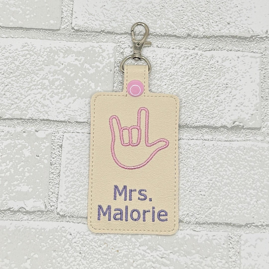ASL Sign Language I Love You Badge Holder, Personalized ID Badge Holder ...