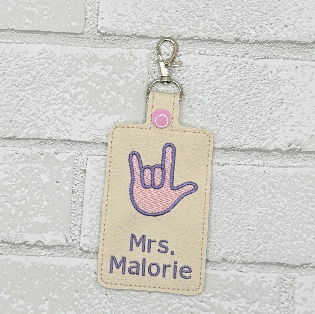ASL Sign Language I Love You Badge Holder, Personalized ID Badge Holder ...