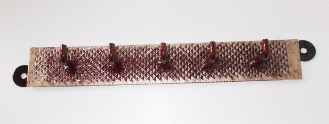 Recycled Farrier Rasp Dog Lead Tack Hanging Rack in Burgundy and Gold ...