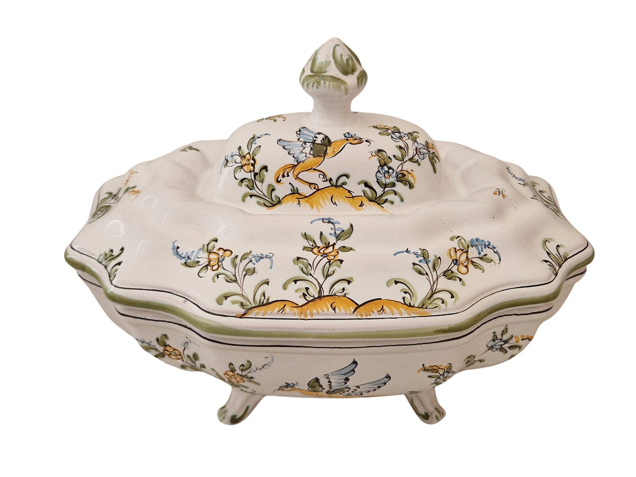 Moustiers Faience Vegetable Serving Dish, Hand Painted Ceramic Soup Tureen