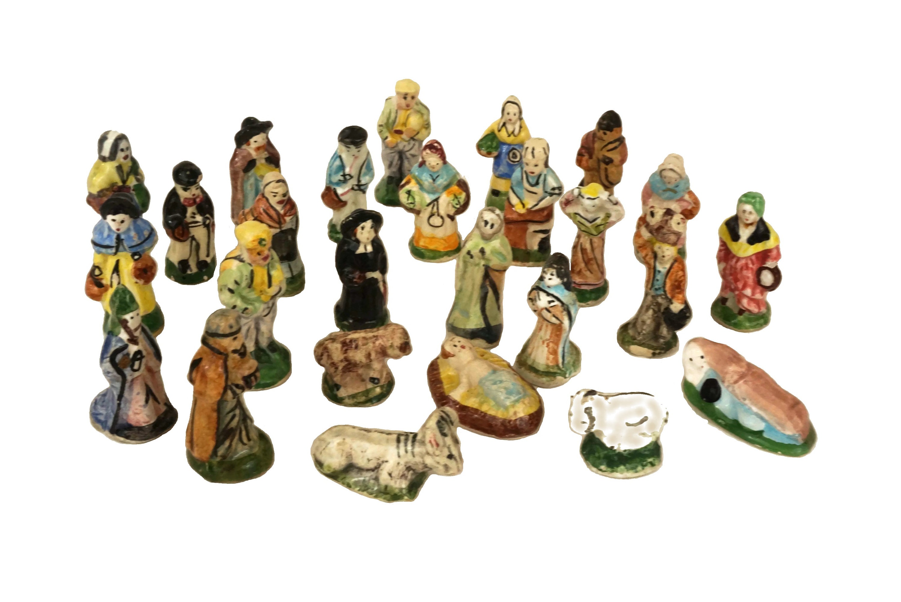 French Feves Christmas Nativity Set, 25 Miniature Ceramic Figurines ...
