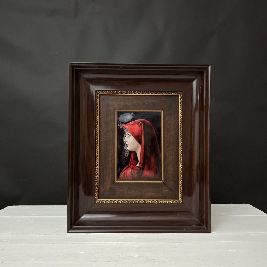 Limoges Enamel Portrait of Saint Fabiola in Red Veil After Henner ...