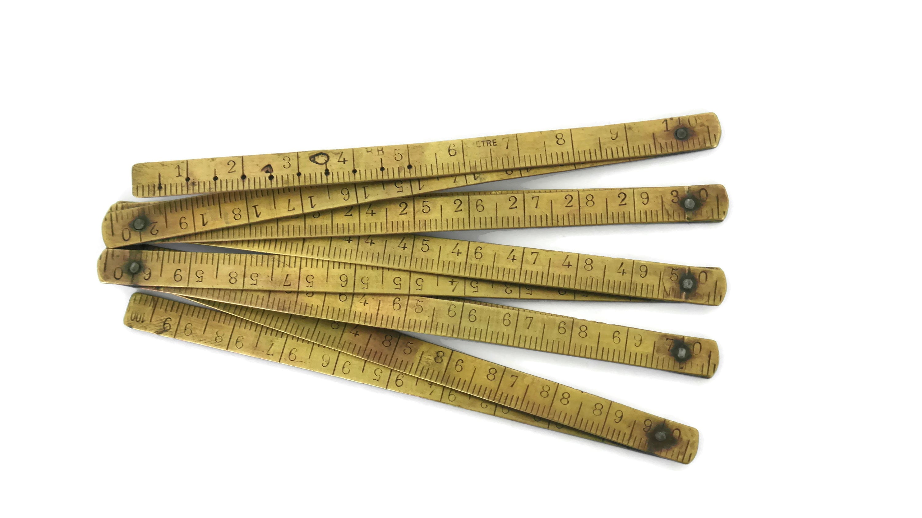 Vintage Brass Folding Meter Ruler, Carpenter's Extension Measuring Yard ...