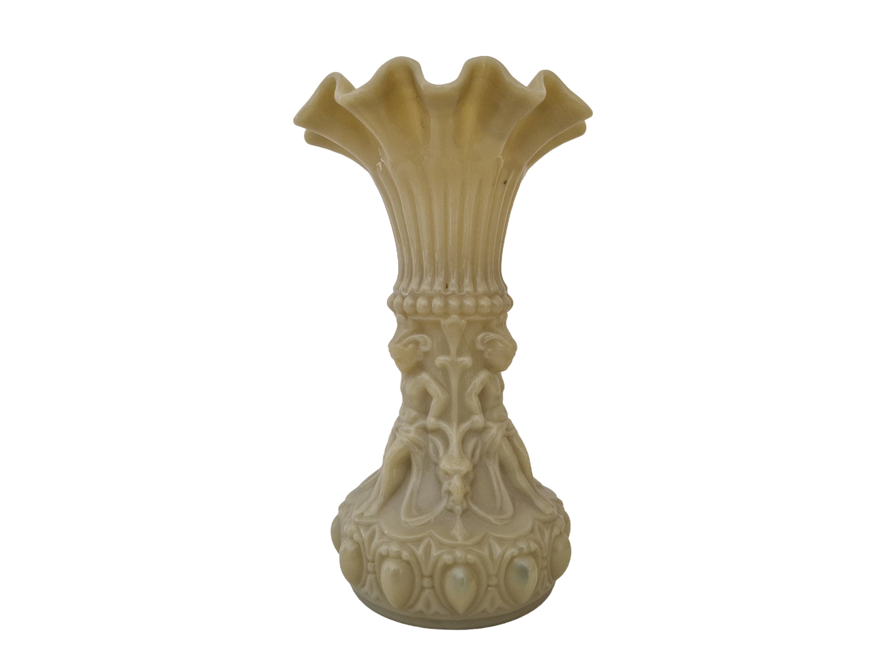 Antique Milk Glass Vase With Gothic Demon Ram Heads and Naked Figures ...