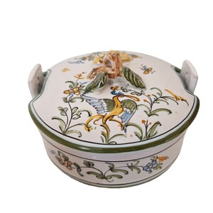 Moustiers French Faience Candy Dish With Hand Painted Bird of Paradise ...