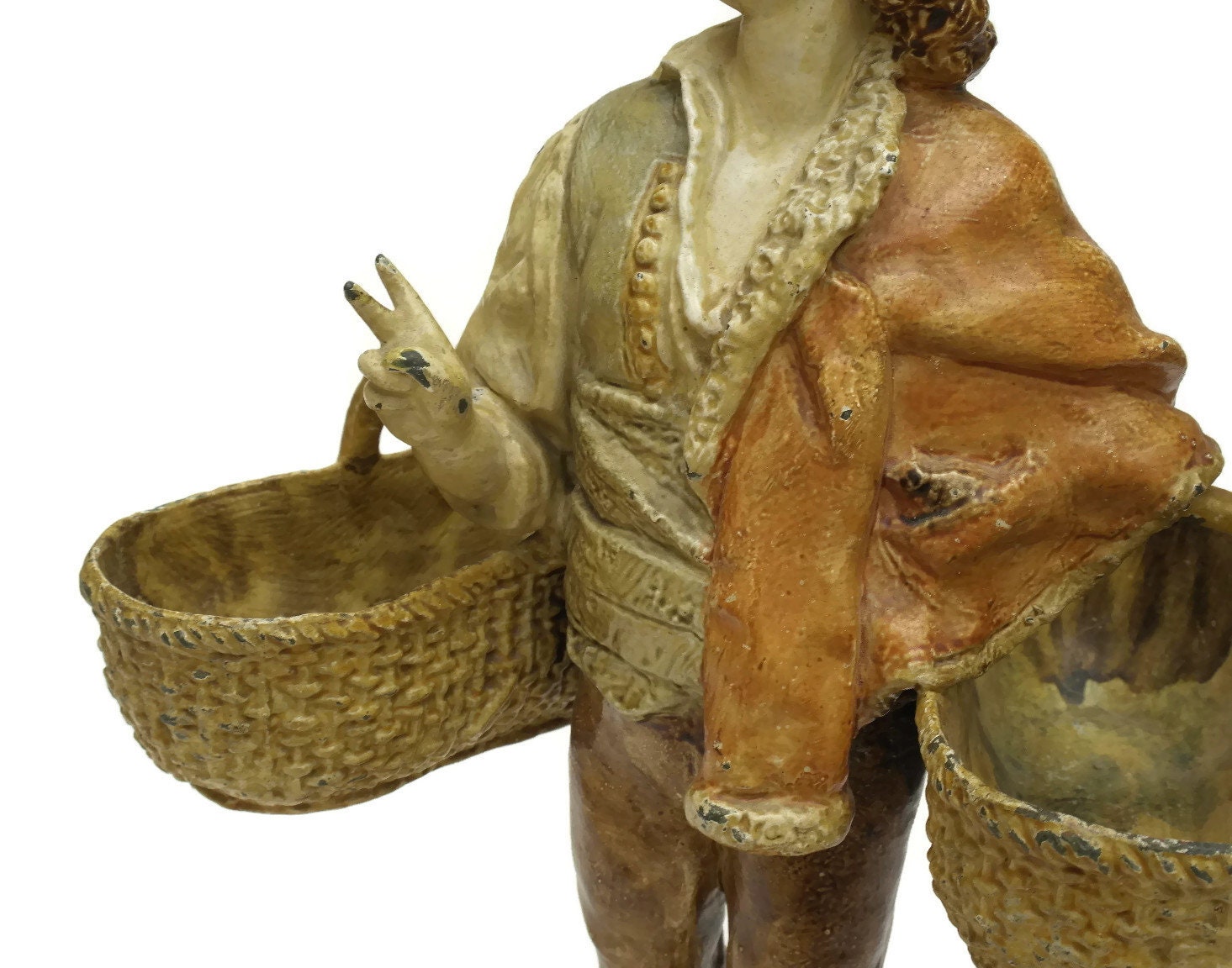 Antique Man with Baskets Statue, French Character Vase Flower Holder ...