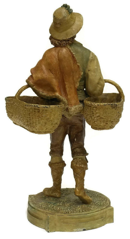 Antique Man with Baskets Statue, French Character Vase Flower Holder ...