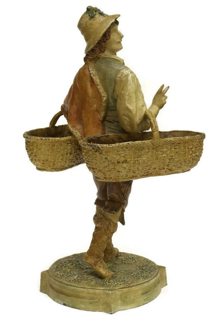 Antique Man with Baskets Statue, French Character Vase Flower Holder ...