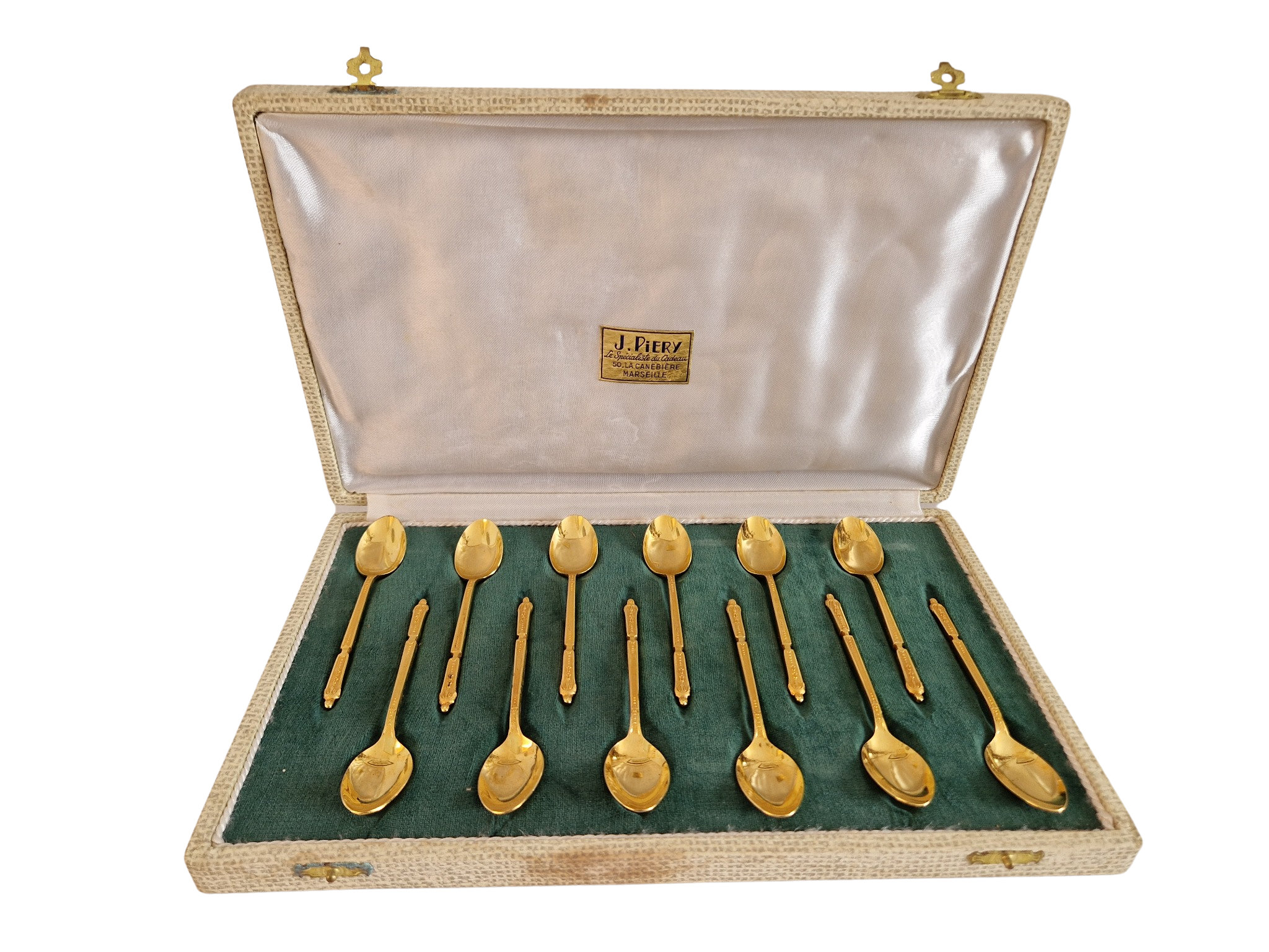 Antique Gold Plated Tea Spoons, Boxed Set of Twelve French Mokka Coffee ...