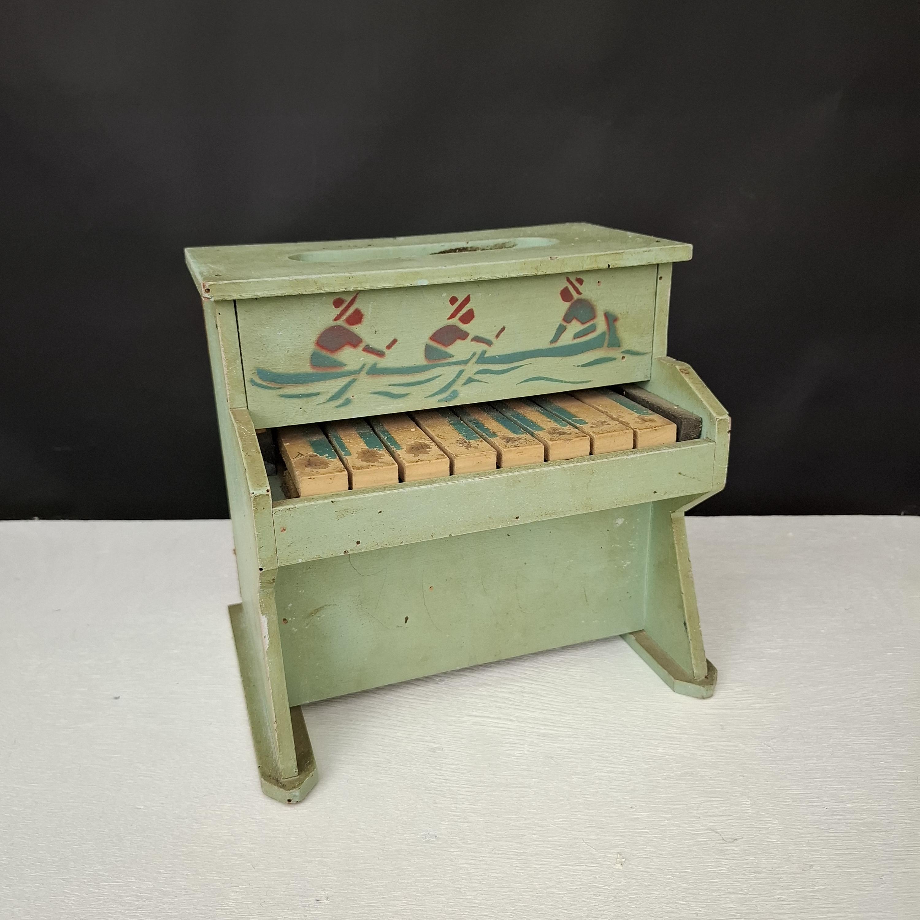 1930s French Wooden Toy Piano, Miniature Upright Keyboard