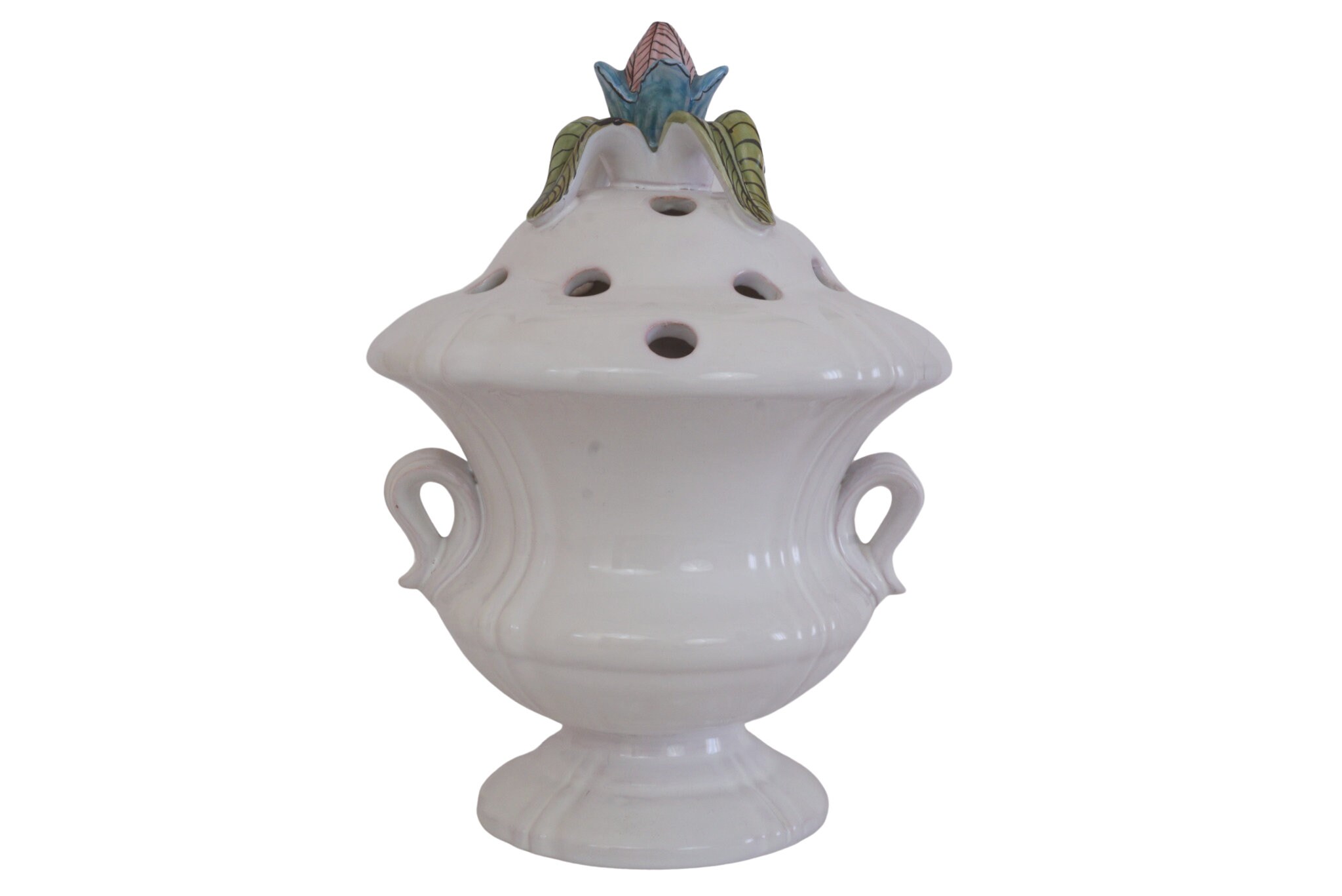 French Ceramic Tulip Vase by Moustiers, Hand Painted Pottery Flower Urn