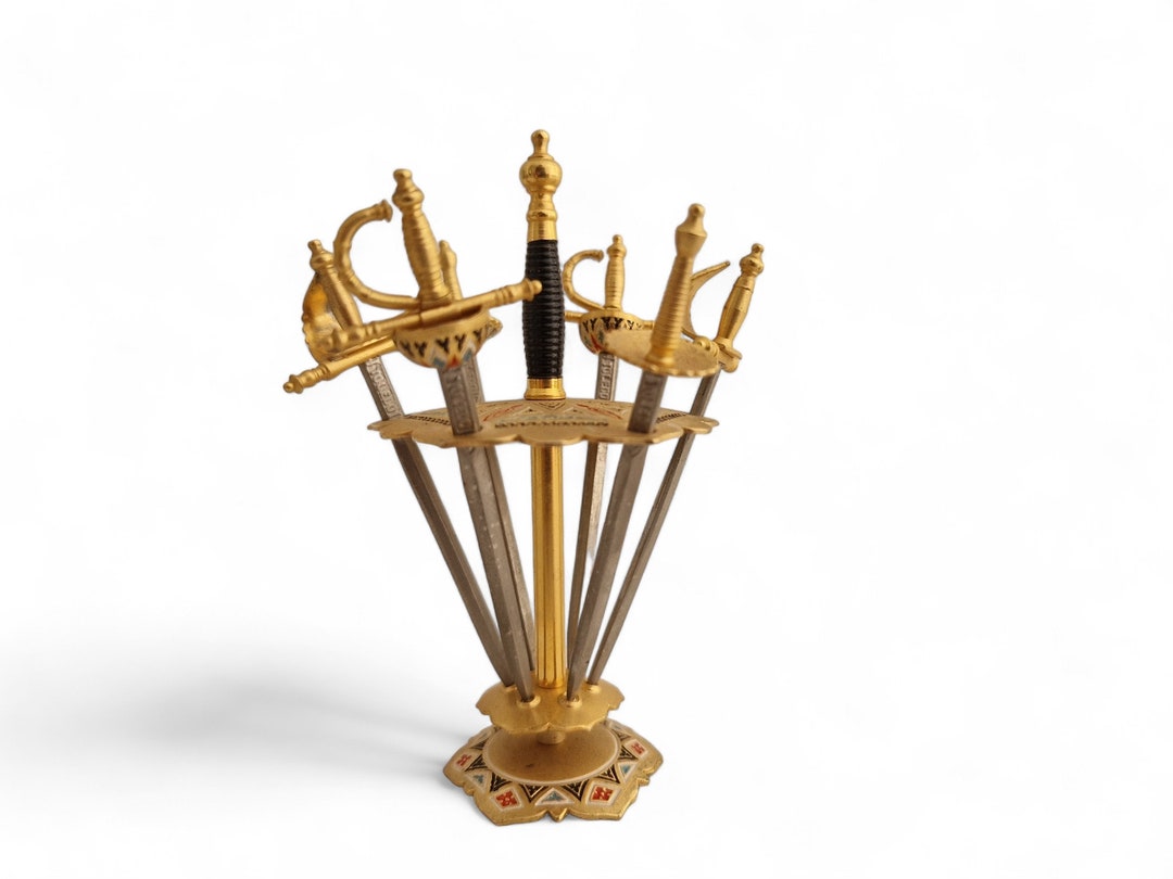 Vintage Brass Sword Cocktail Picks, Toledo Appetizer Sticks and Stand ...