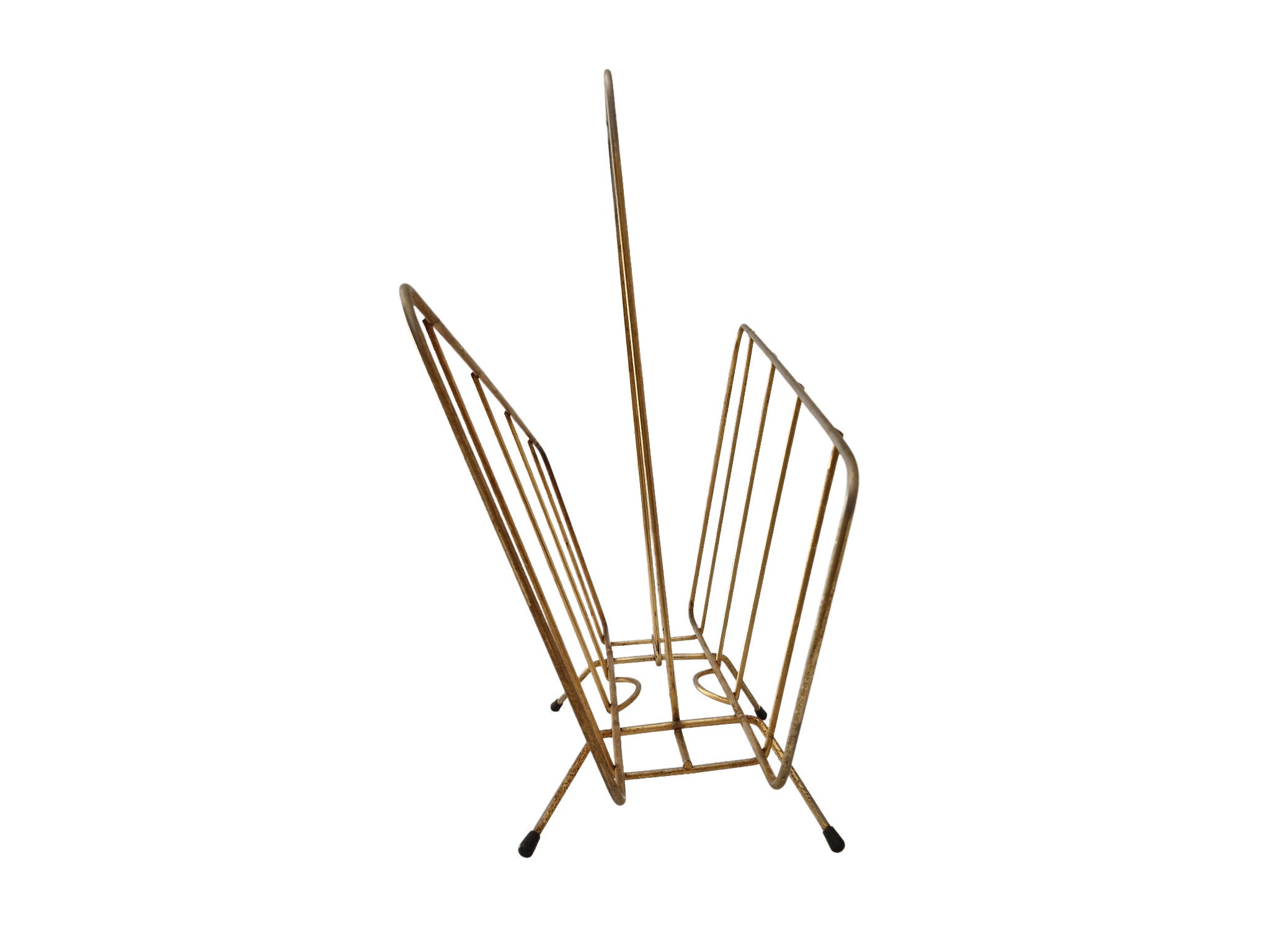 1950s Asymmetric Metal Magazine Holder, Mid Century French Newspaper Rack