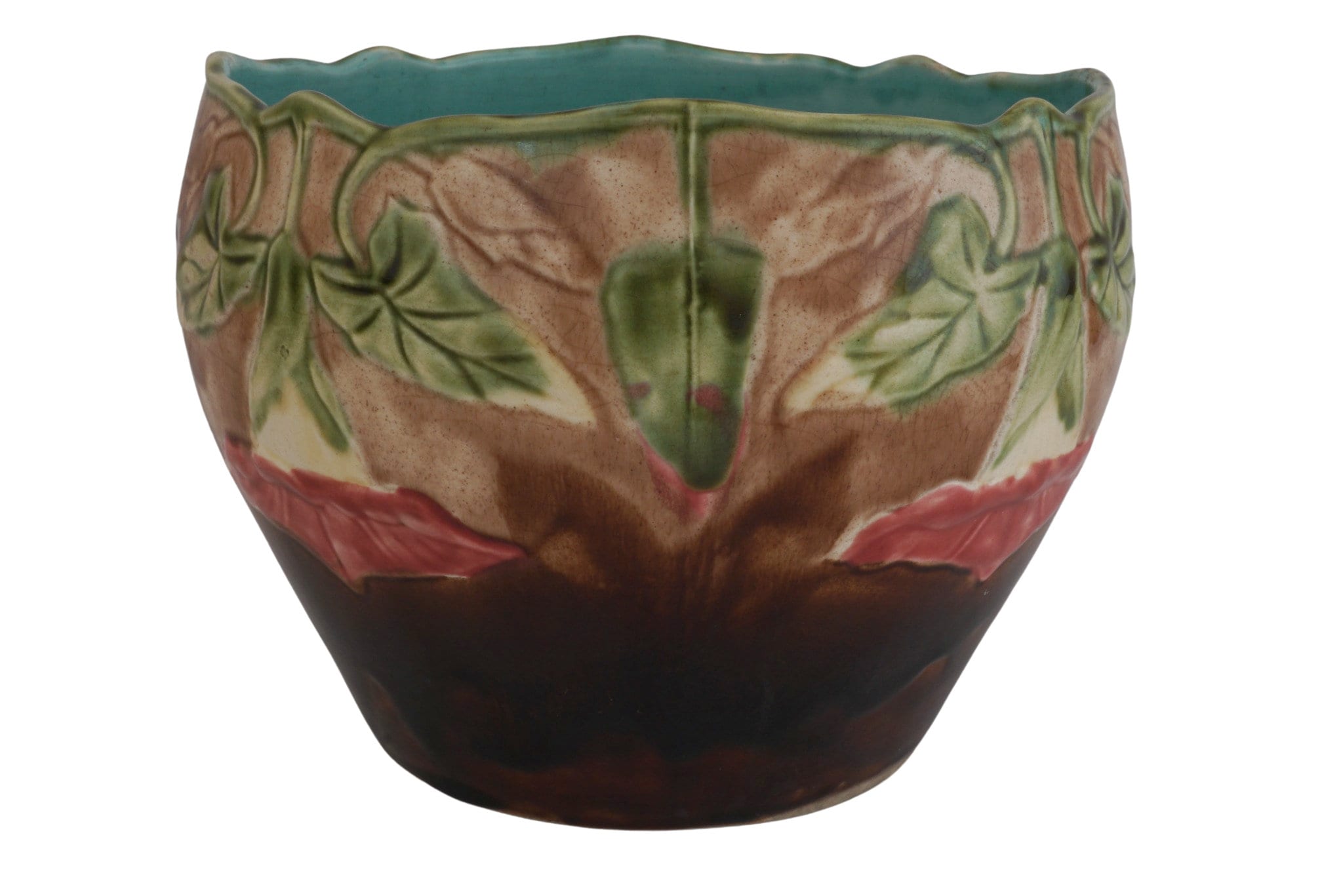 Antique Majolica Cache Pot with Trumpet Flowers, French Orchies Ceramic ...