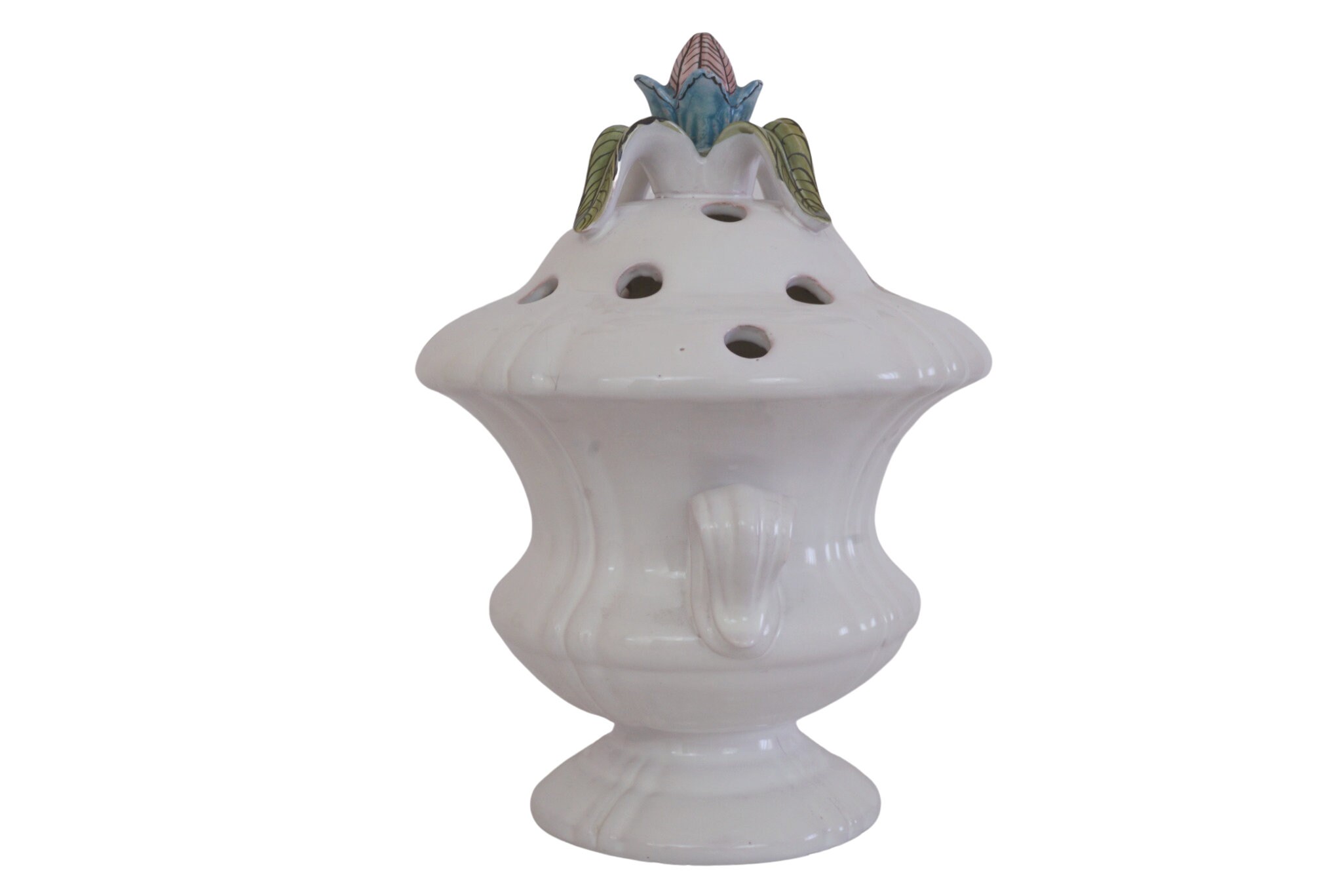 French Ceramic Tulip Vase by Moustiers, Hand Painted Pottery Flower Urn