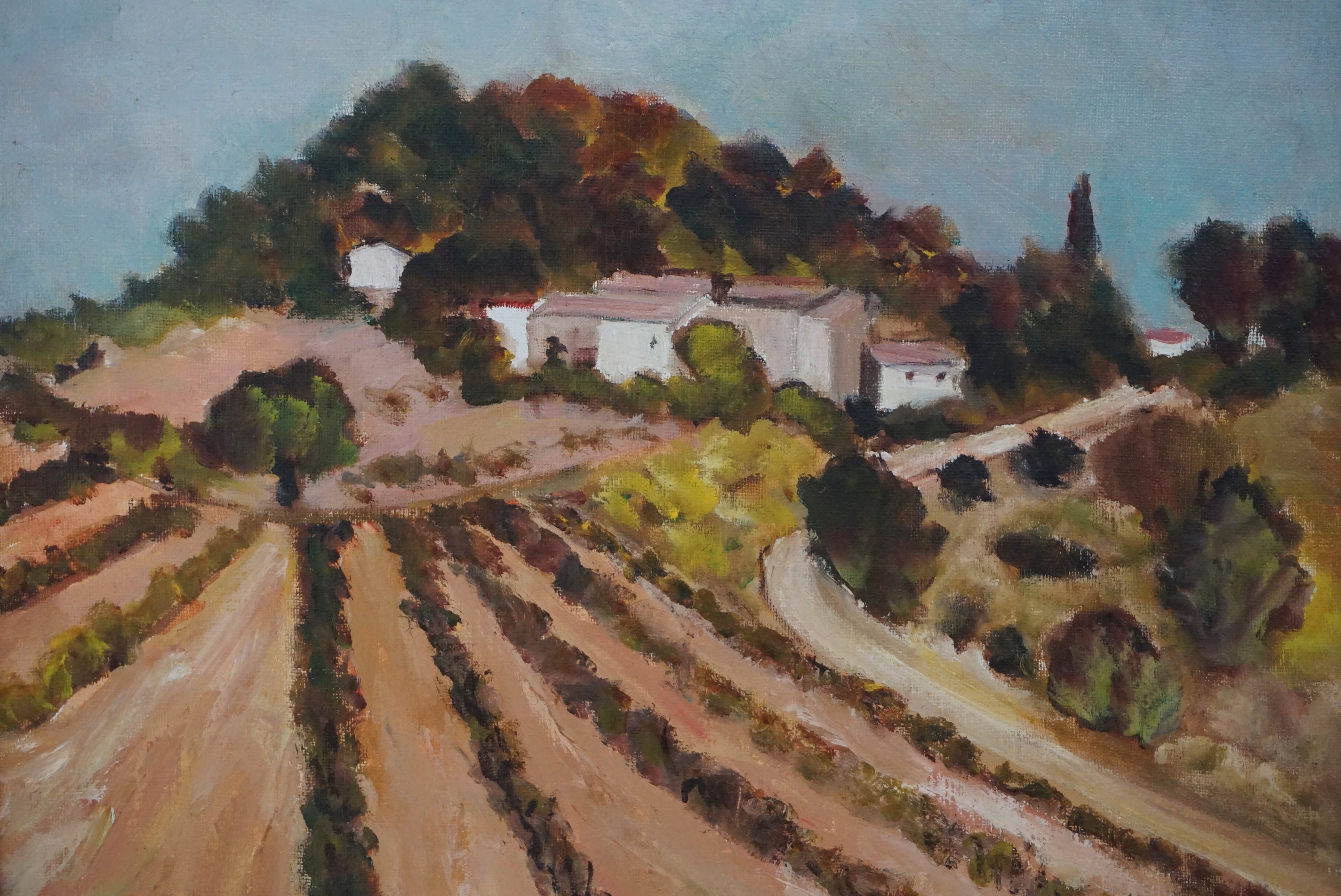 French Vineyard and Farmhouse Painting, Framed Provence Country ...