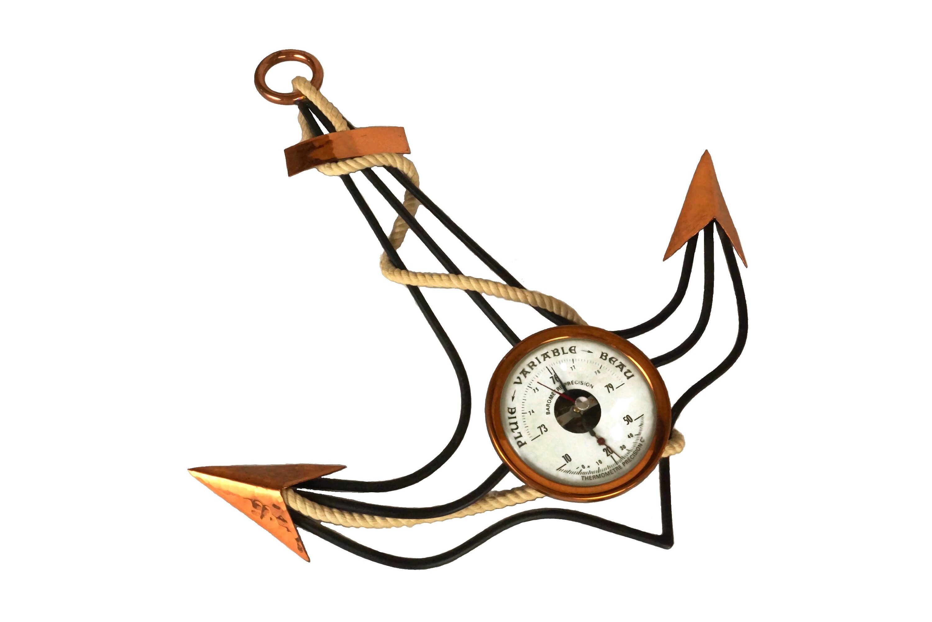 Mid Century Copper Anchor Barometer and Thermometer Weather Station