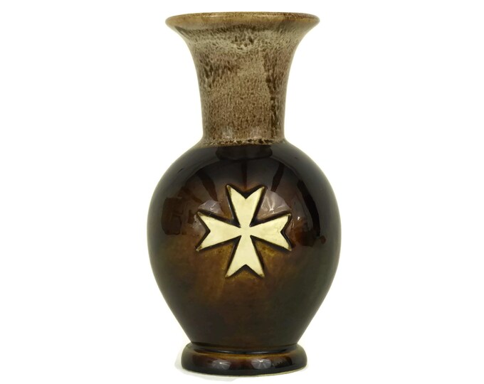 Maltese Cross Brown Pottery Vase, Small Glazed Ceramic Stem Vase by ...