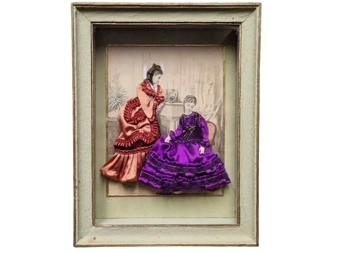 French Victorian Fashion Shadow Box, Antique Diorama With Handmade ...