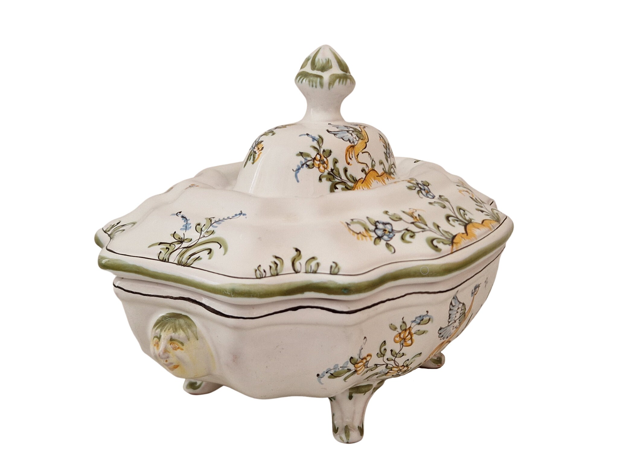 Moustiers Faience Vegetable Serving Dish, Hand Painted Ceramic Soup Tureen