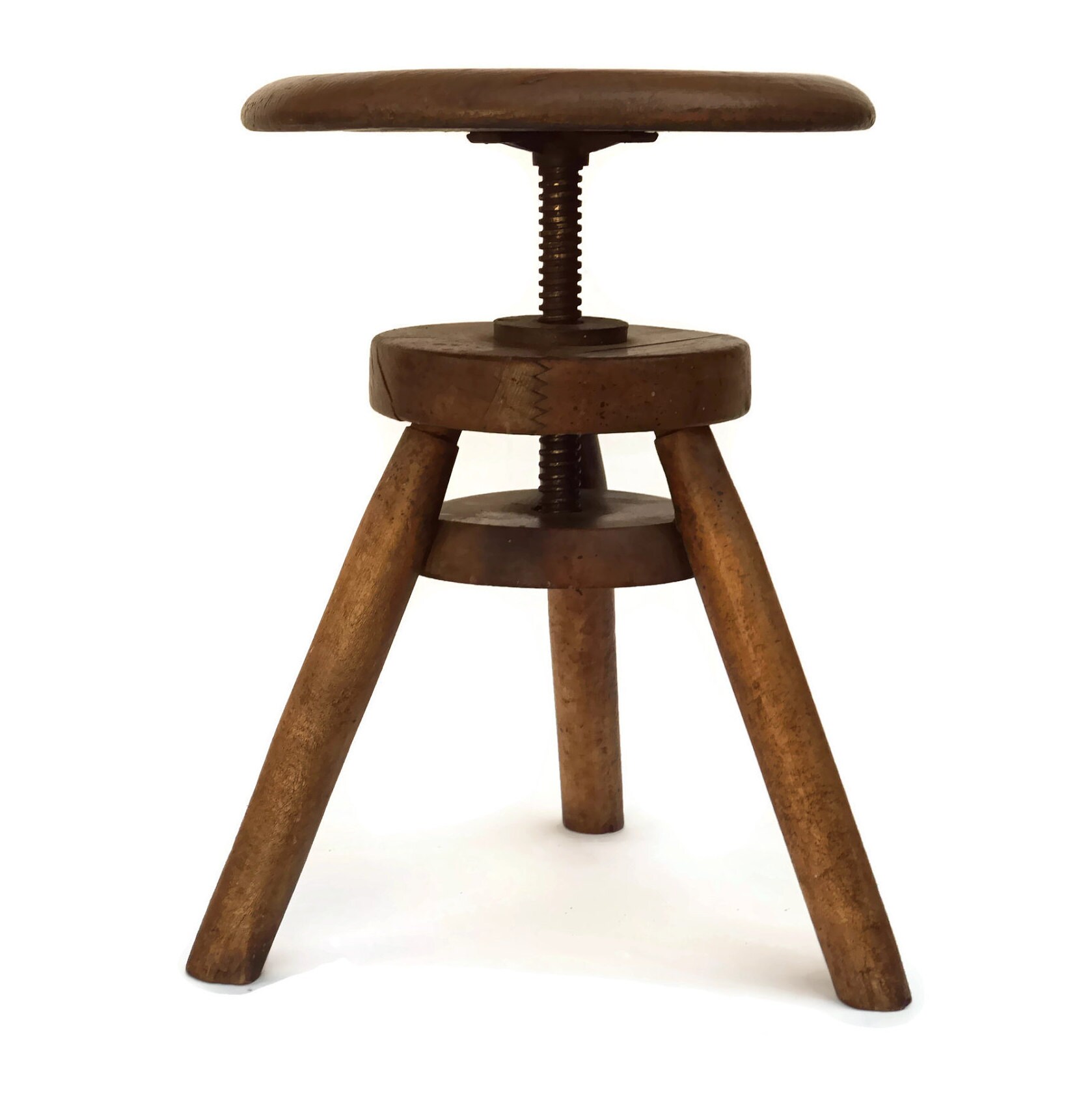 Antique Adjustable Wooden Piano Stool