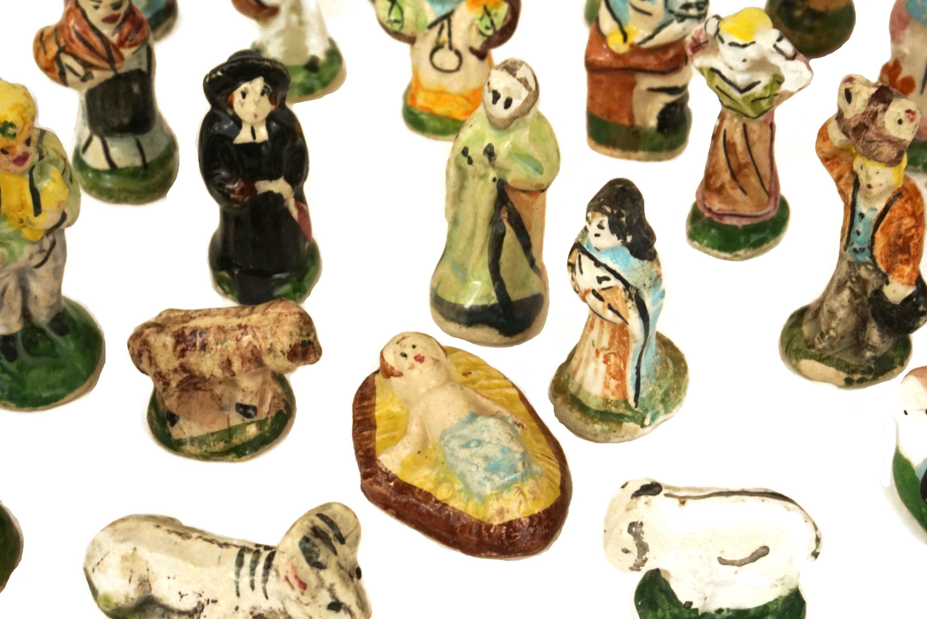 French Feves Christmas Nativity Set, 25 Miniature Ceramic Figurines ...