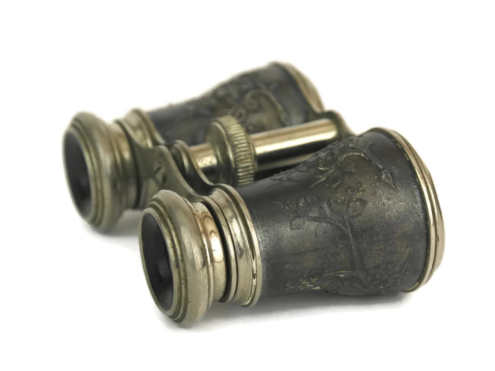 French Antique Opera Glasses With Embossed Birds And Cherry Blowwoms