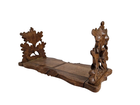 Antique Black Forest Carved Wood Book Rack With Acorns and Oak - Etsy