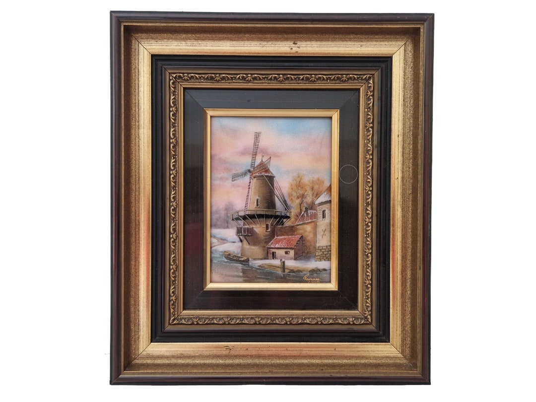 Hand Painted Limoges Enamel Painting With Dutch Riverscape With ...