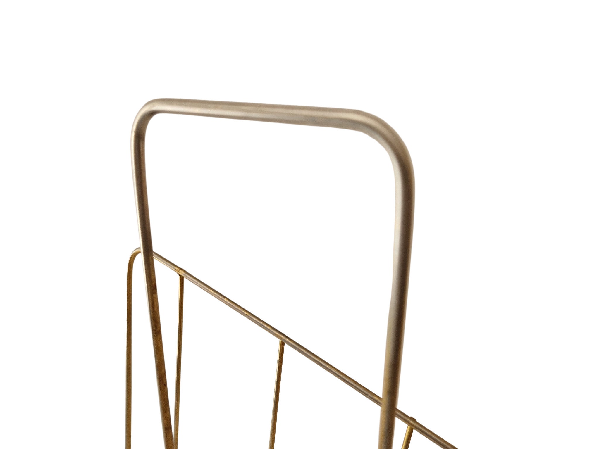 1950s Asymmetric Metal Magazine Holder, Mid Century French Newspaper Rack