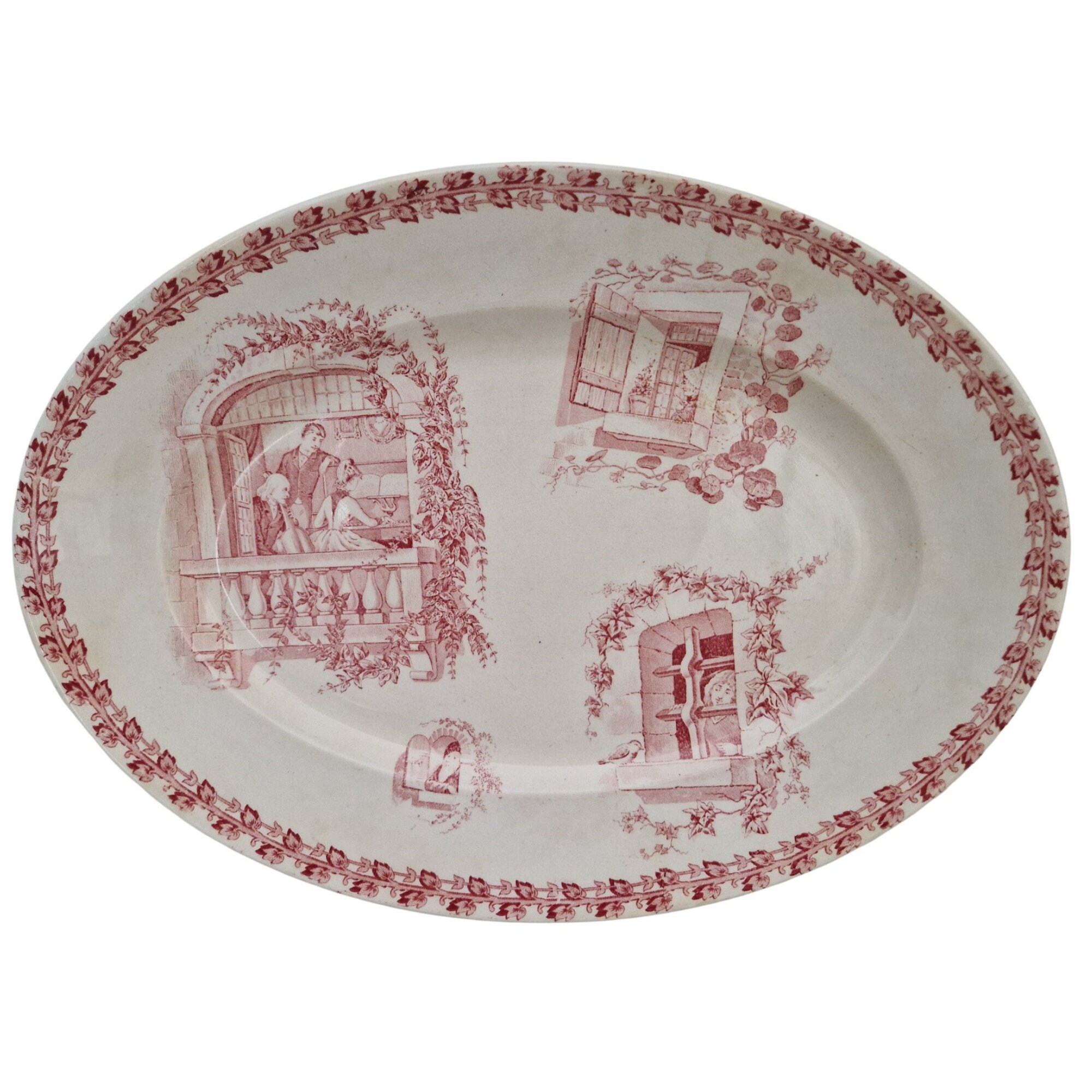 Antique French Pink Transferware Platter by Sarreguemines, Beranger ...