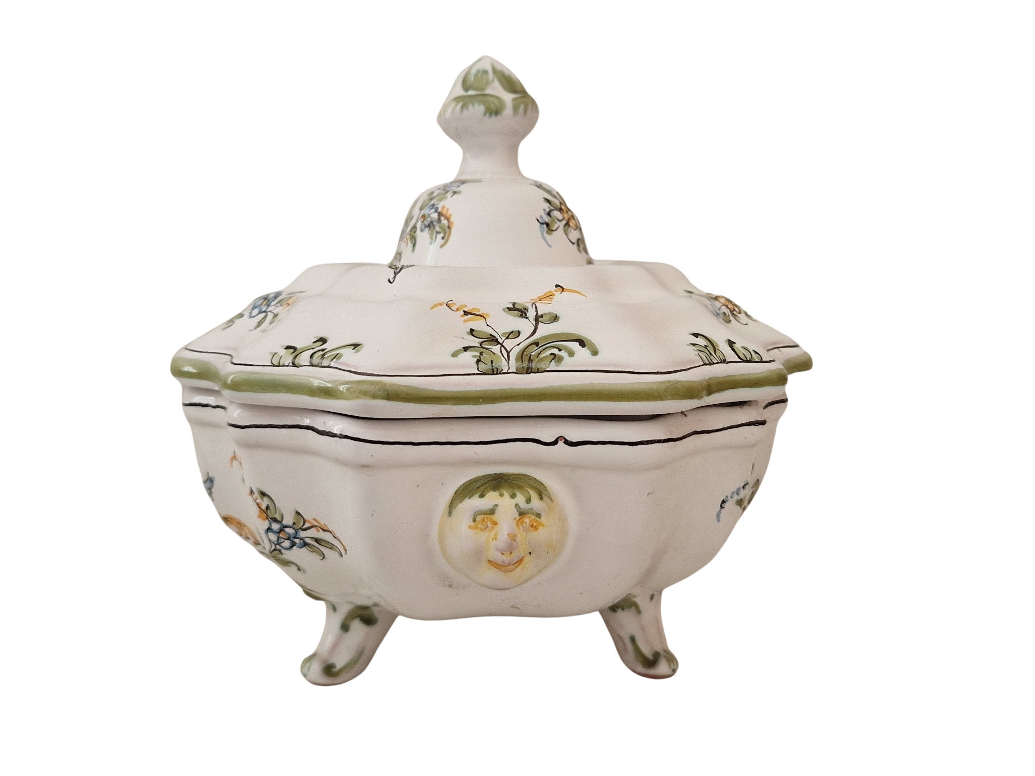 Moustiers Faience Vegetable Serving Dish, Hand Painted Ceramic Soup Tureen