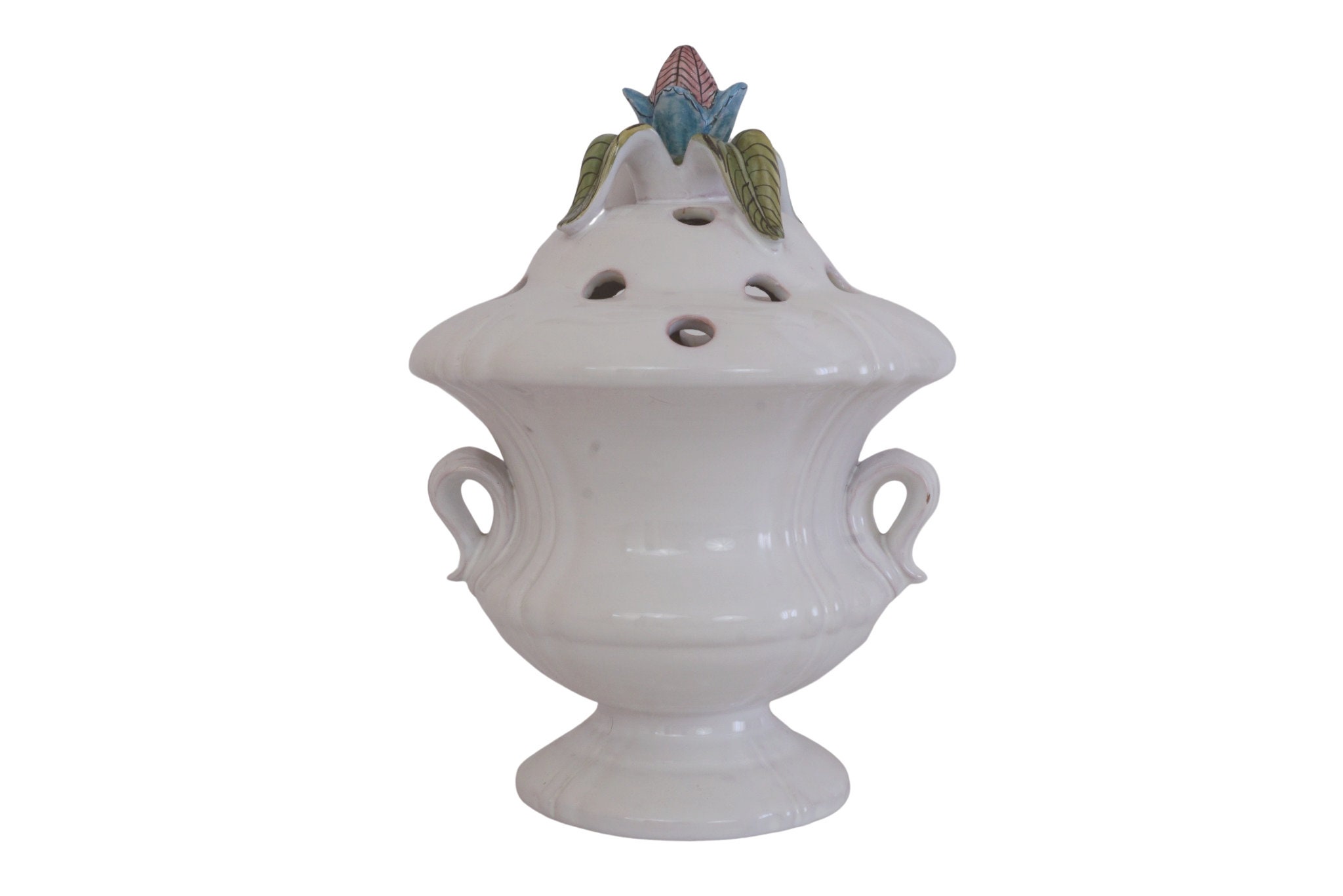 French Ceramic Tulip Vase by Moustiers, Hand Painted Pottery Flower Urn