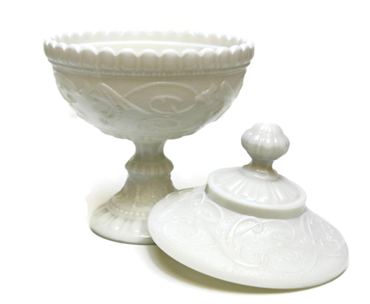Antique French White Milk Glass Compote Dish French White Opaline Glass Sweet Dish Wedding