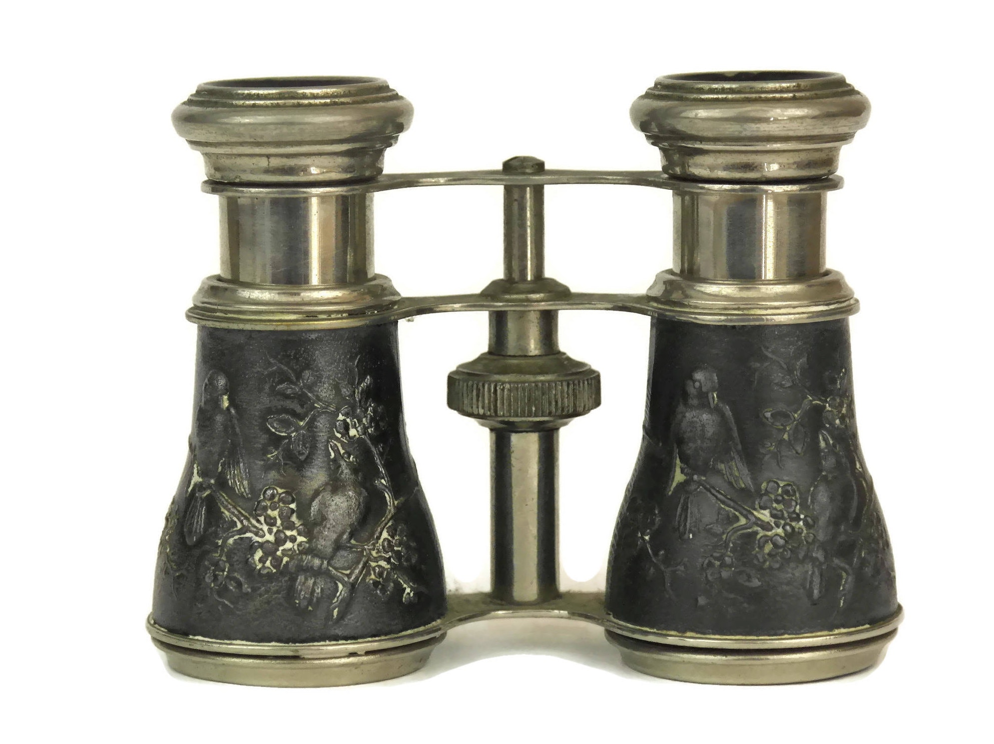 French Antique Opera Glasses With Embossed Birds And Cherry Blowwoms