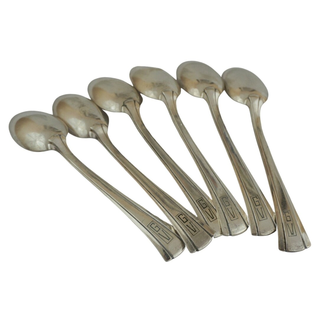 Silver Plated Tea Spoon Set With GV Engraved Monogram Initials, French ...