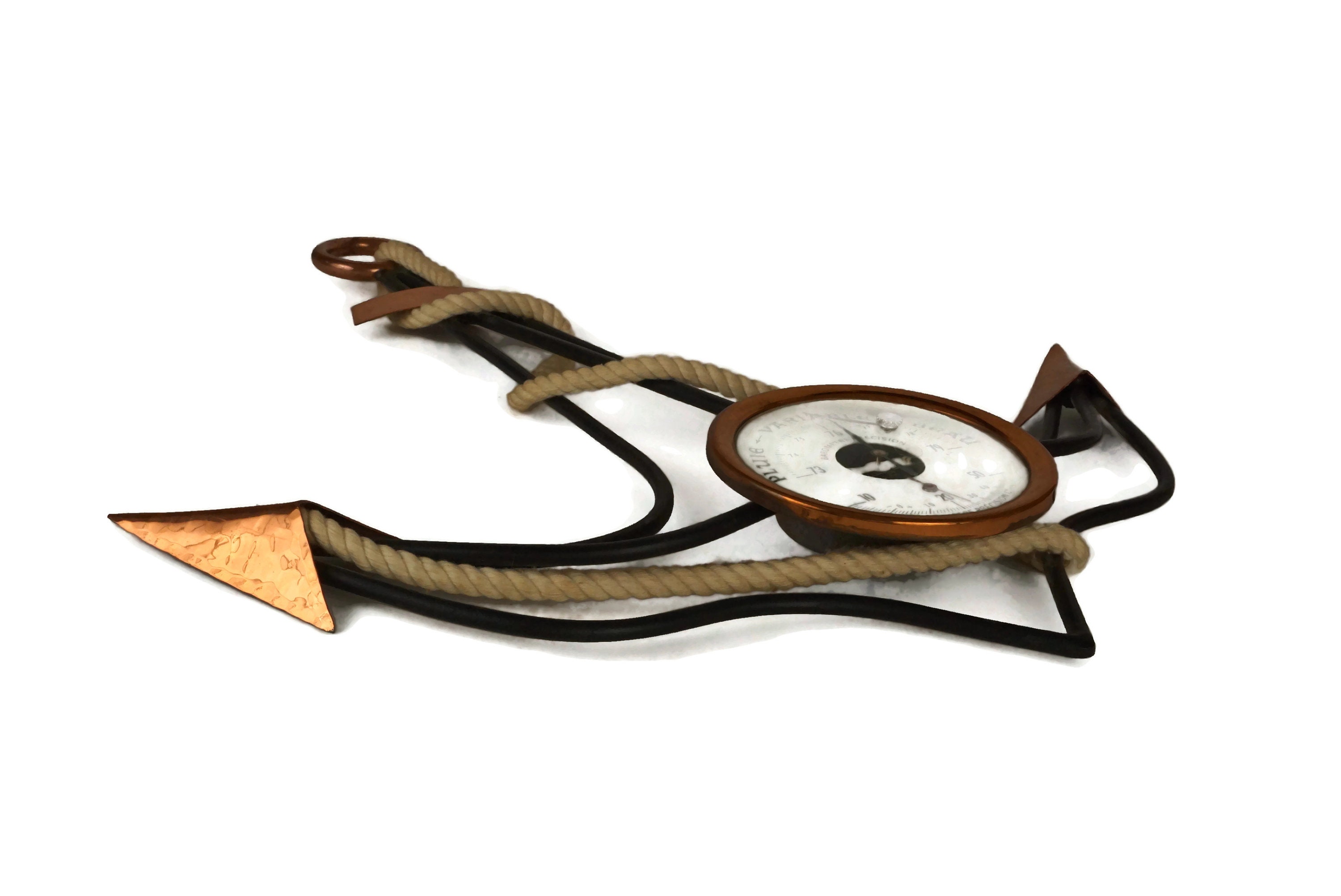 Mid Century Copper Anchor Barometer and Thermometer Weather Station