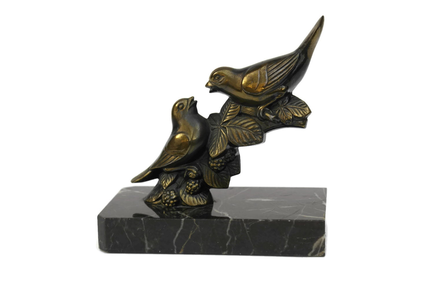 Bird Sculpture on Marble Base. Art Deco Bird Figurine. Vintage Love Birds.