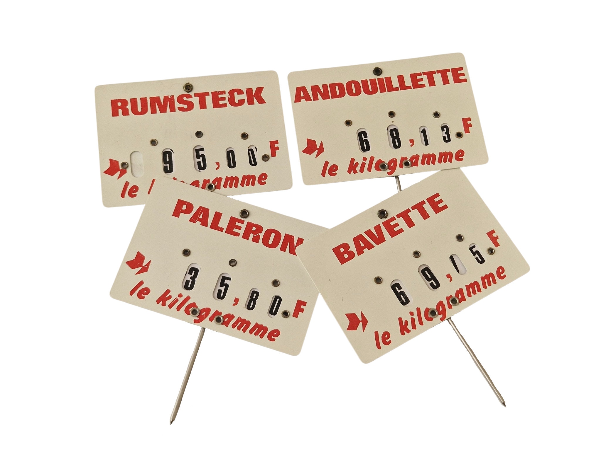 LOT 5 VINTAGE FRENCH BOUCHERIE CHARCOUTERIE BUTCHERS MEAT PRICE TAG ...