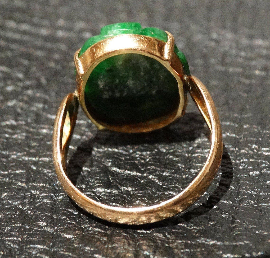 Jade Carved Ring Natural Color Jadeite 14K Gold | Etsy