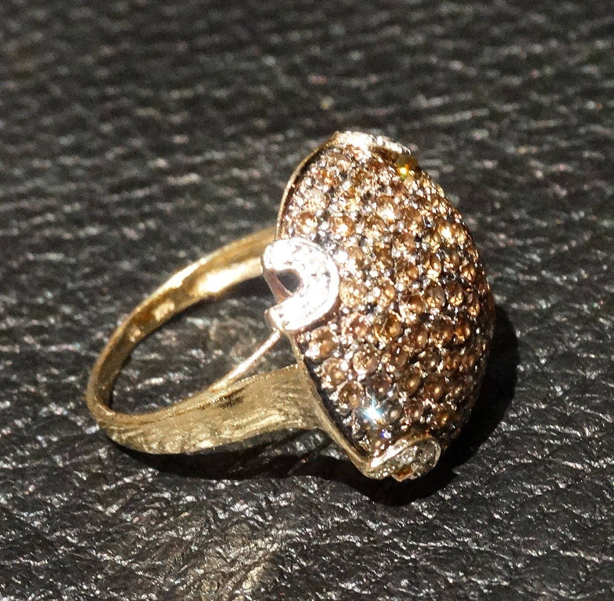 Champagne Diamond Ring 14K Yellow Gold | Etsy