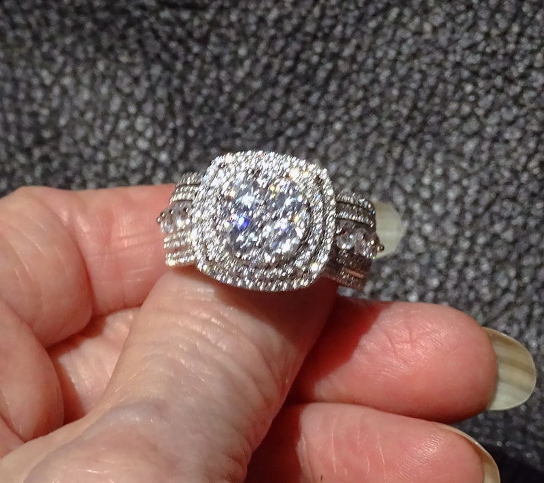 CZ Cluster Ring Platinum Over Sterling Silver - Etsy