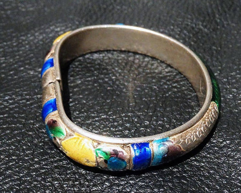 Antique Chinese Bangle Enamel and Sterling Silver - Etsy