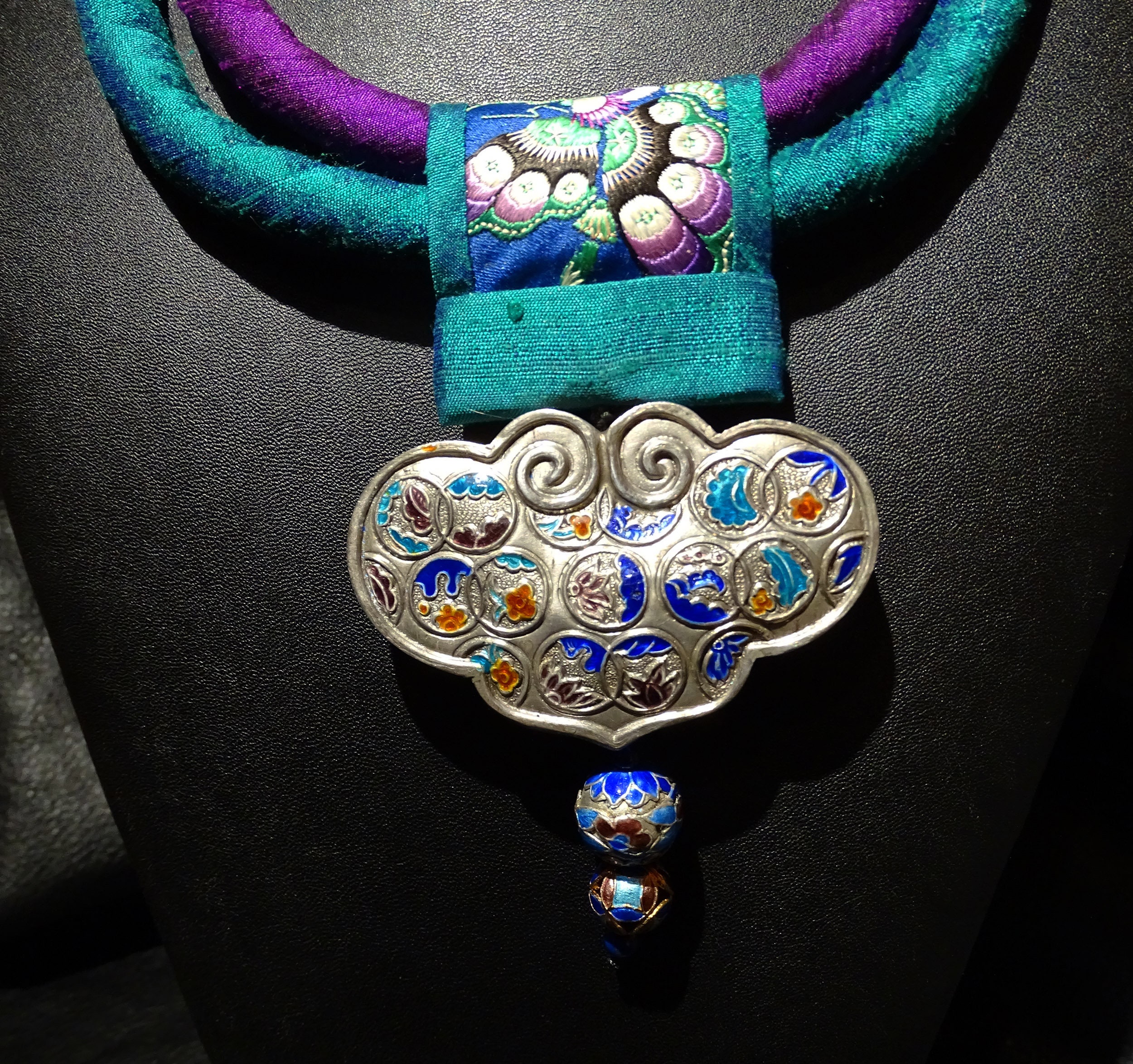 Chinese Pendant Necklace Silk and Enamel | Etsy