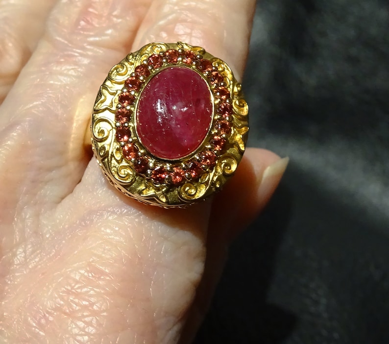 Ruby Cabochon Ring 24K Gold Over Sterling - Etsy