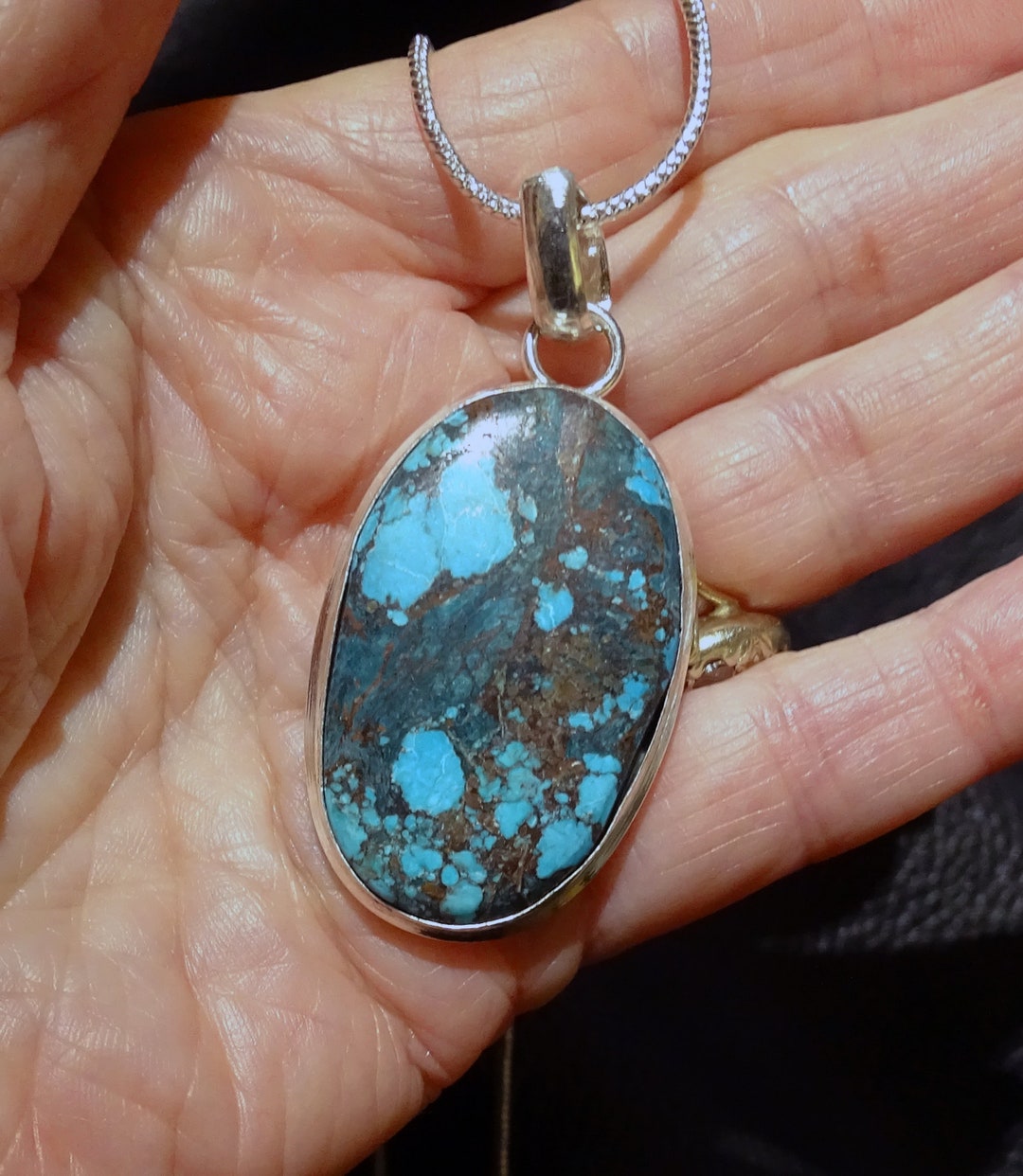 Rare Smokey Bisbee Turquoise Pendant Necklace, Sterling, Vintage ...