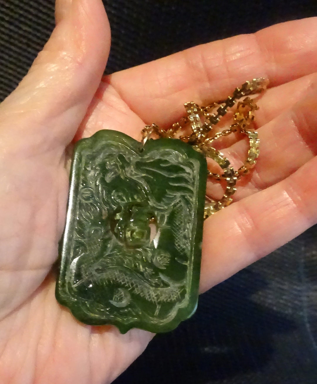 Jade Dragon Pendant Necklace, 14K Gold Chain, Carved Nephrite - Etsy