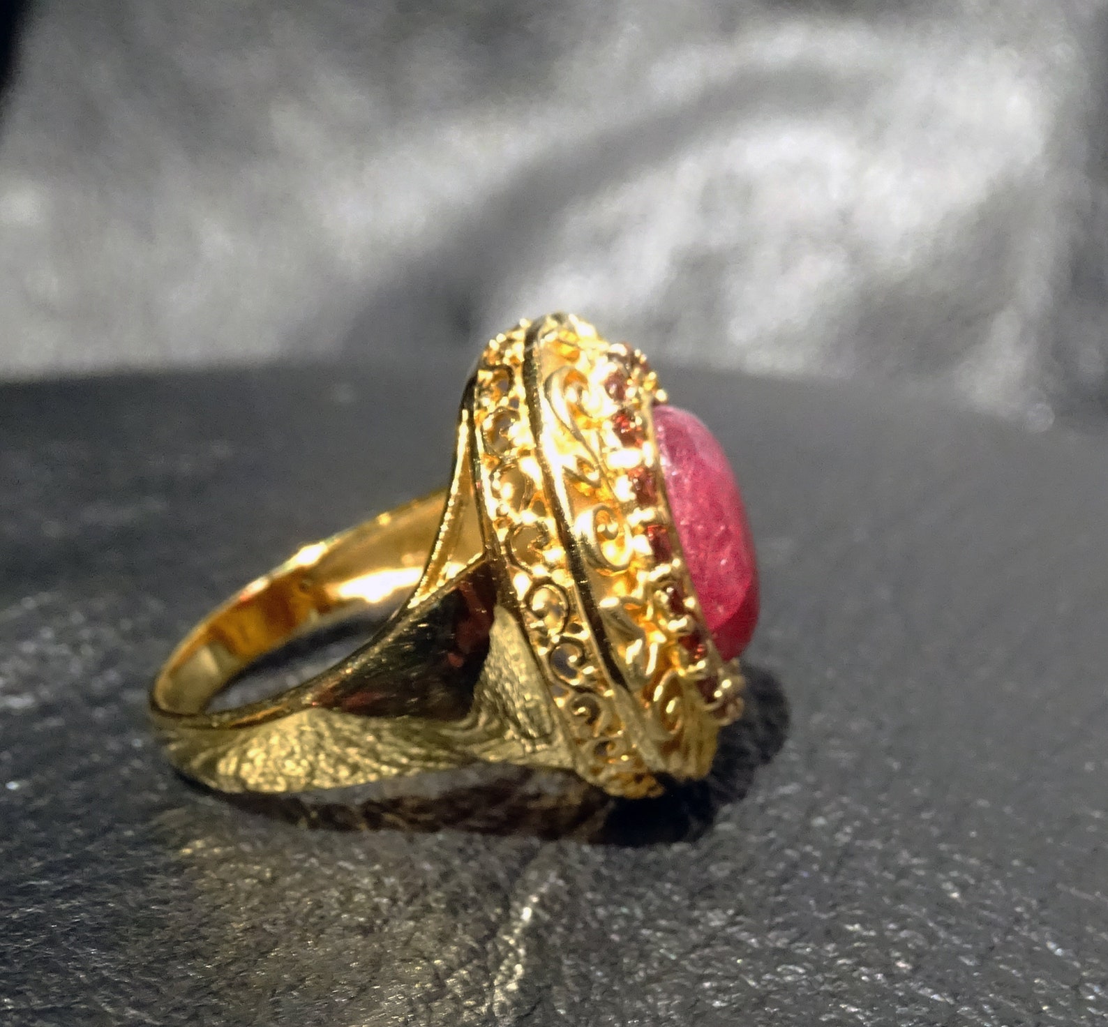 Ruby Cabochon Ring 24K Gold Over Sterling - Etsy