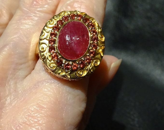 Ruby Cabochon Ring, 24K Gold Over Sterling - Etsy